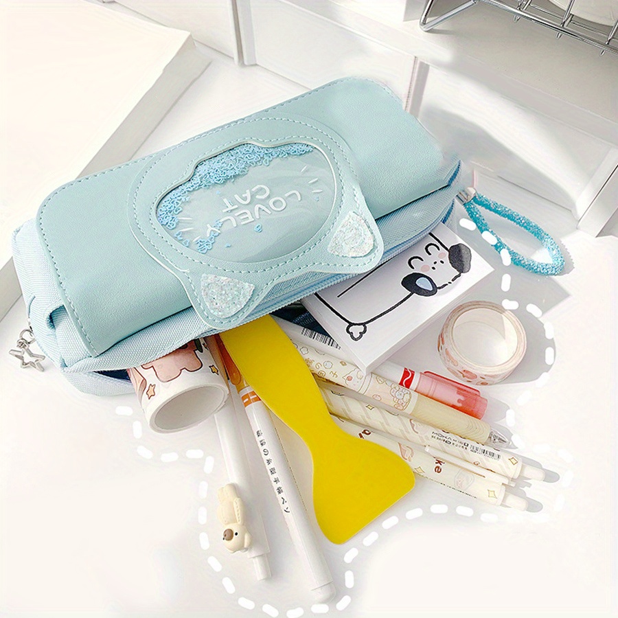 cute cat large capacity quicksand canvas pencil case student - {region ...