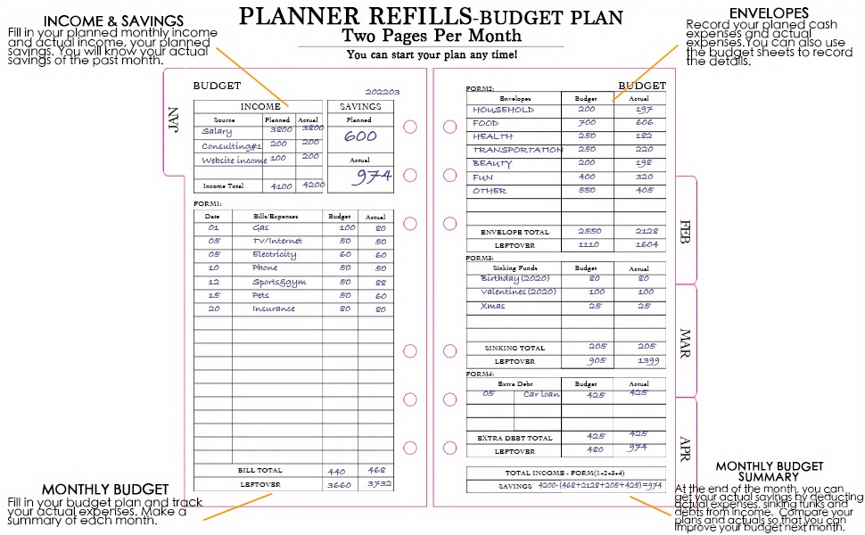 Weekly Monthly Planner 6/7hole Budget System Refill - Temu