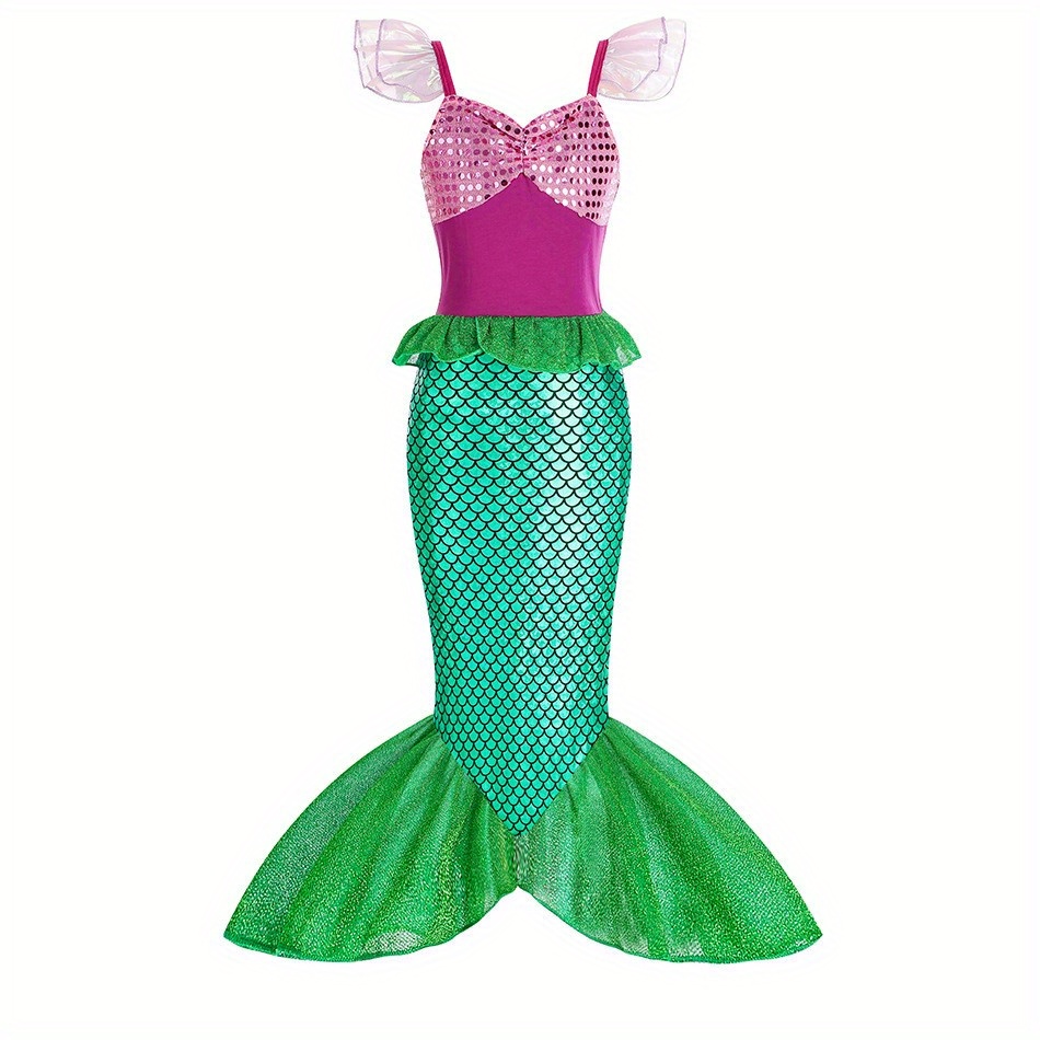 Girl's Princess Dress Sequin Flutter Sleeve Mermaid Dress - Temu United ...