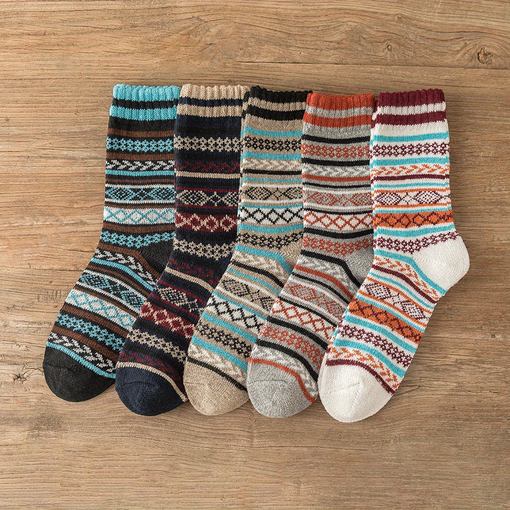 Men's Retro Striped Warm Socks Autumn Winter - Temu