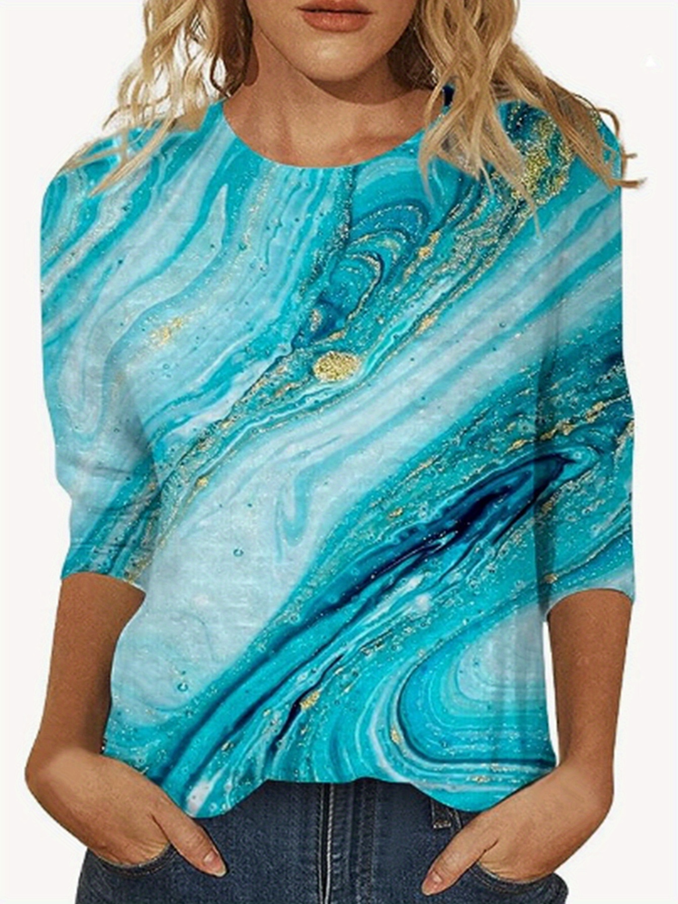 Print Crew Neck T shirt Casual Long Sleeve Top - Temu Canada