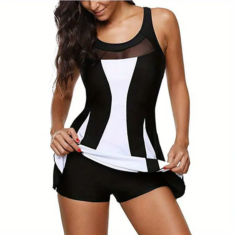 Mesh Contrast Scoop Neck One Piece Swimsuit Cut Out Stretchy Temu