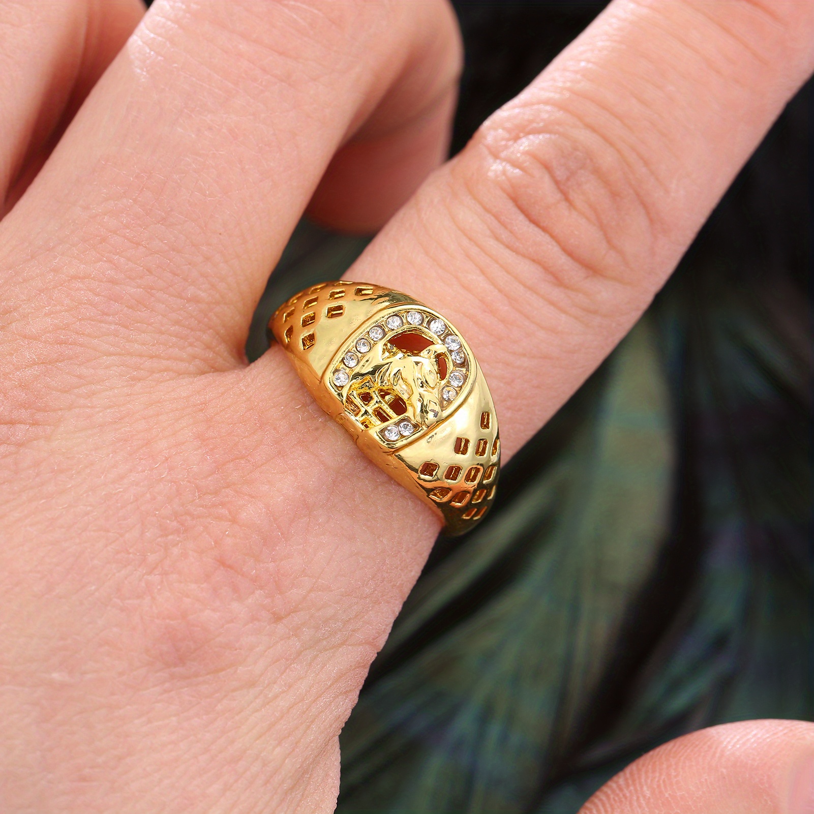 Golden Hip Hop Horse Cubic Zirconia Animal Ring - Temu Canada