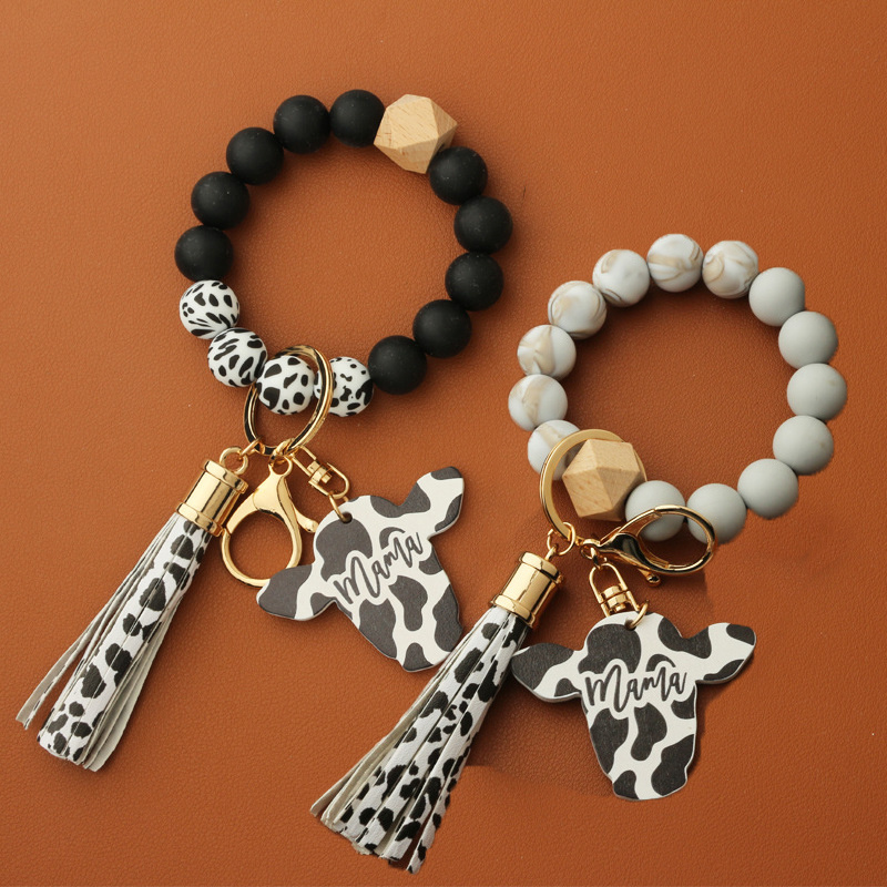 Wooden Piece Western Style Keychain For Men Mens Silicone Bead Bracelet ...