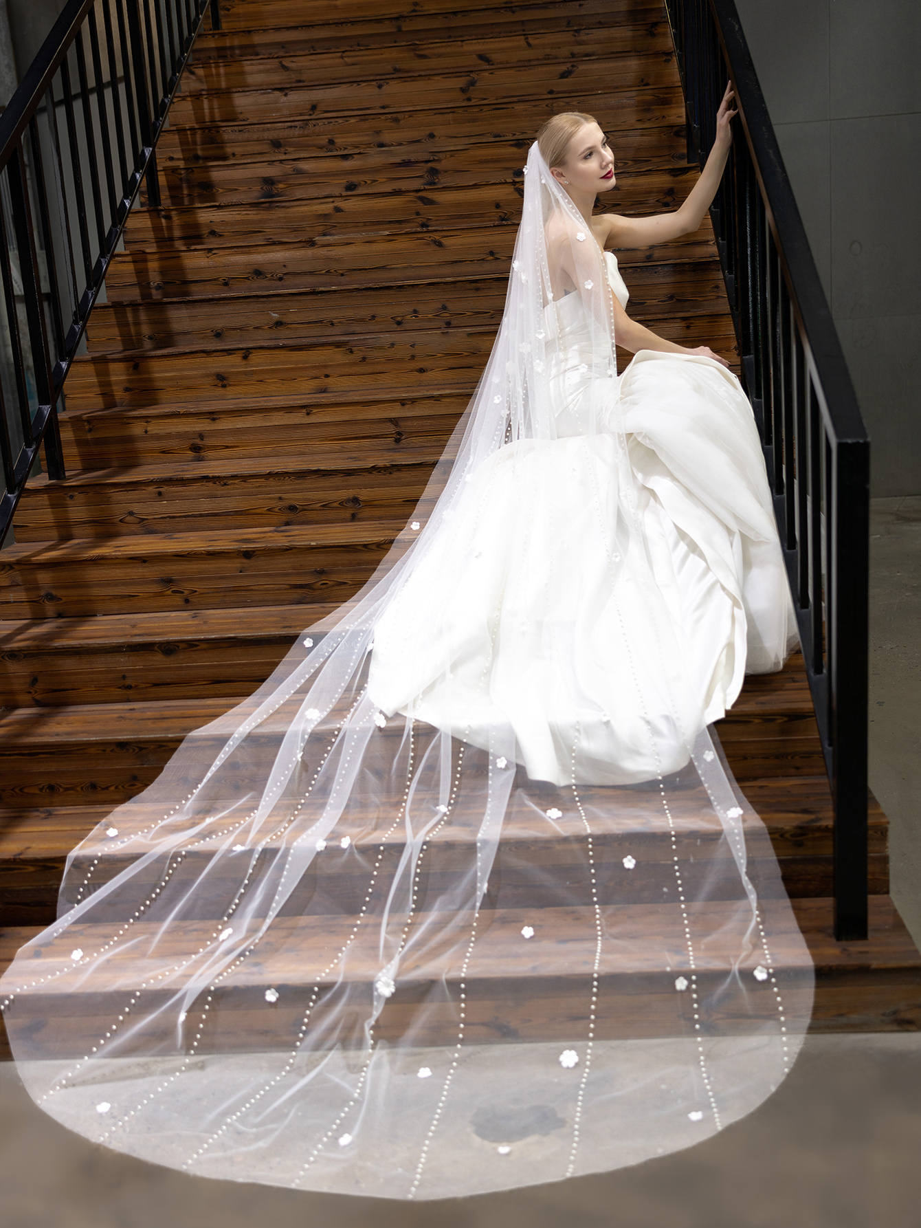 Wedding Head Veil Long Head Veil With Comb Floral Pattern - Temu