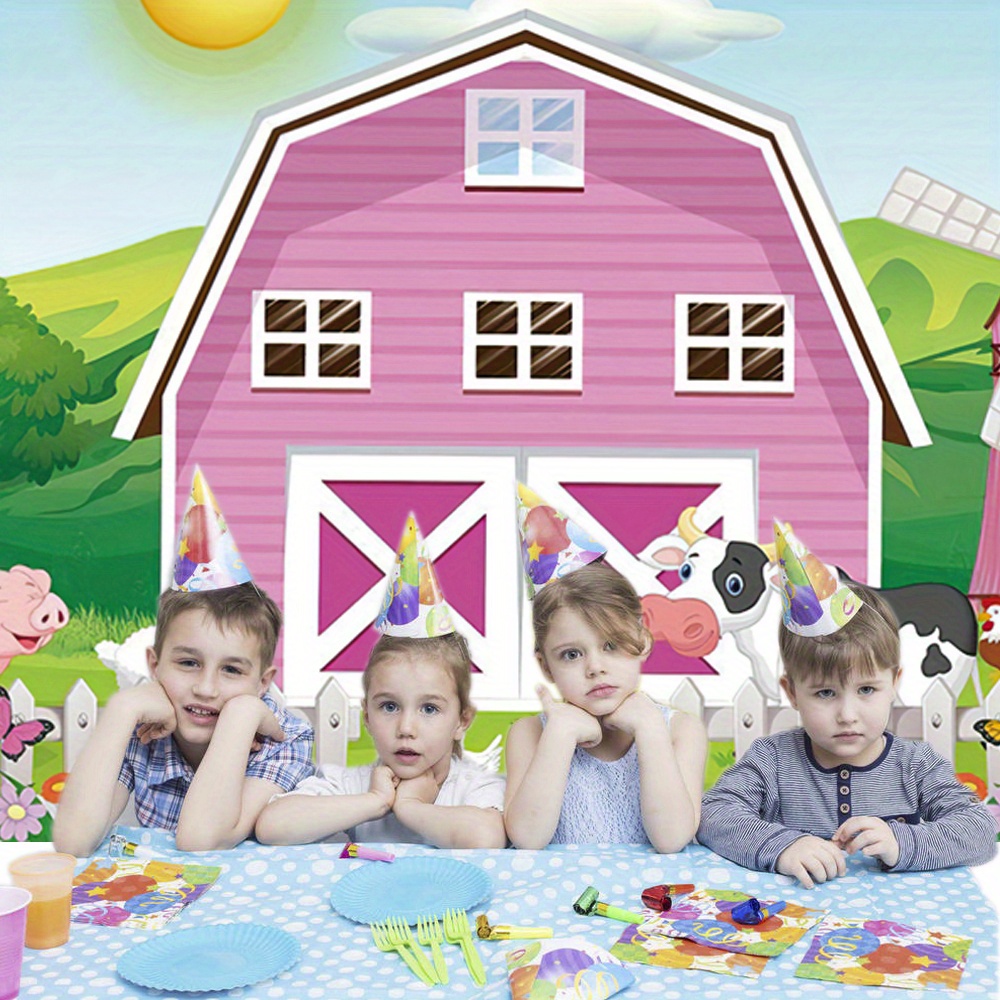 Cartoon Farm Animals Party Backdrop Pink Baby - Temu