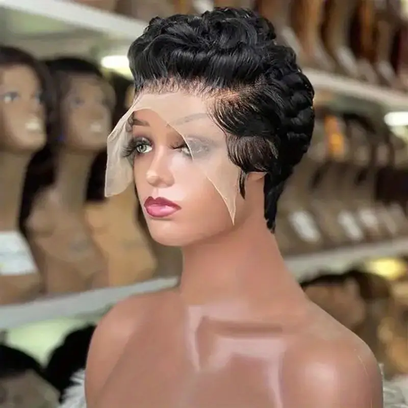 13x4 Pixie Cut Lace Frontal Human Hair Wigs Short Curly Wigs Temu