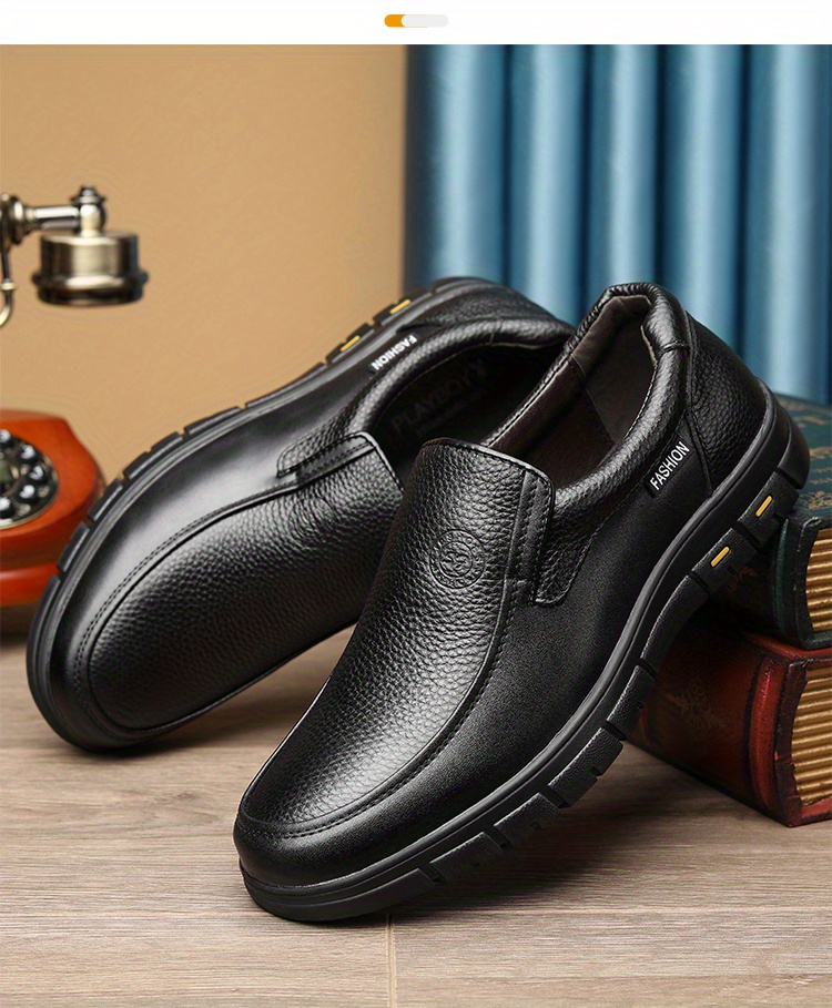 mens leather loafer shoes with padded collar comfy non slip slip on ...