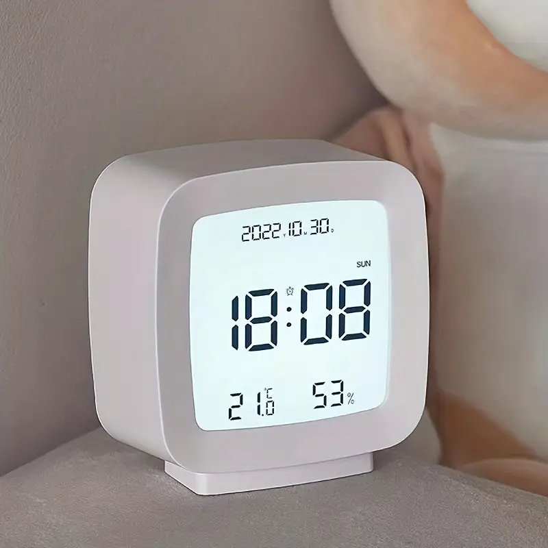 1pc Led 디지털 알람 책상 시계 달력 테이블 알람 시계 백라이트 스누즈 백 라이트 습도 디스플레이가있는 기능적 디지털 알람