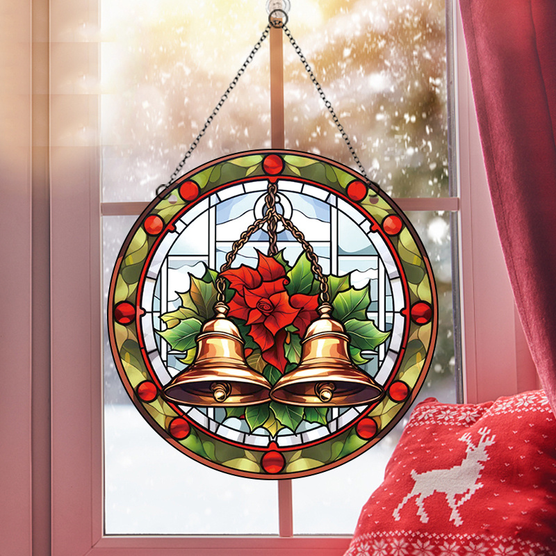 Acrylic Christmas Round Green Border Flower Green Leaf Bell - Temu Denmark