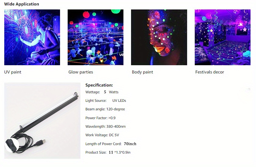 Uv Black Light Bar Led Blacklight Bar Uv Strip Lights Room - Temu