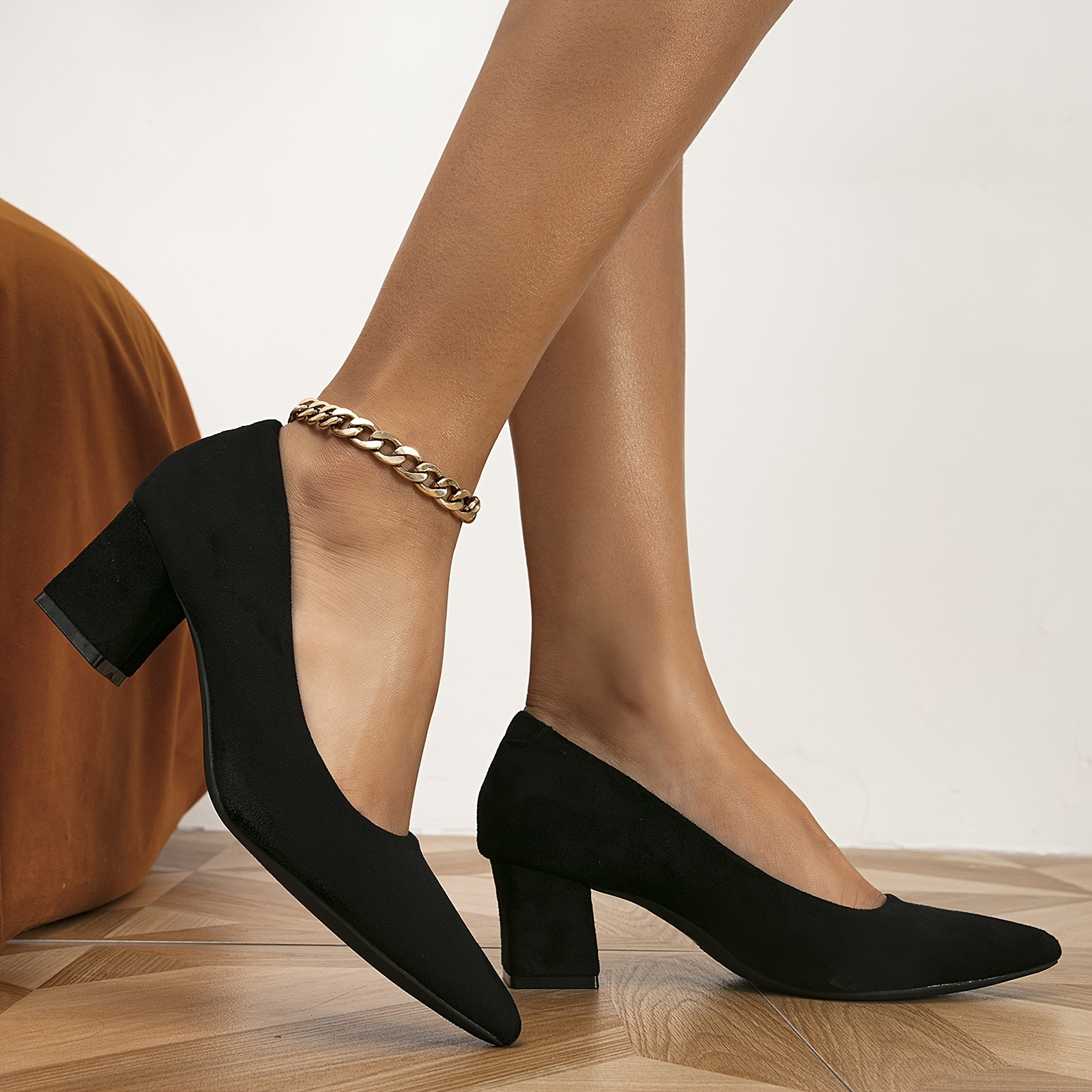 Women's Solid Color Block Heels Elegant Point Toe Dress - Temu