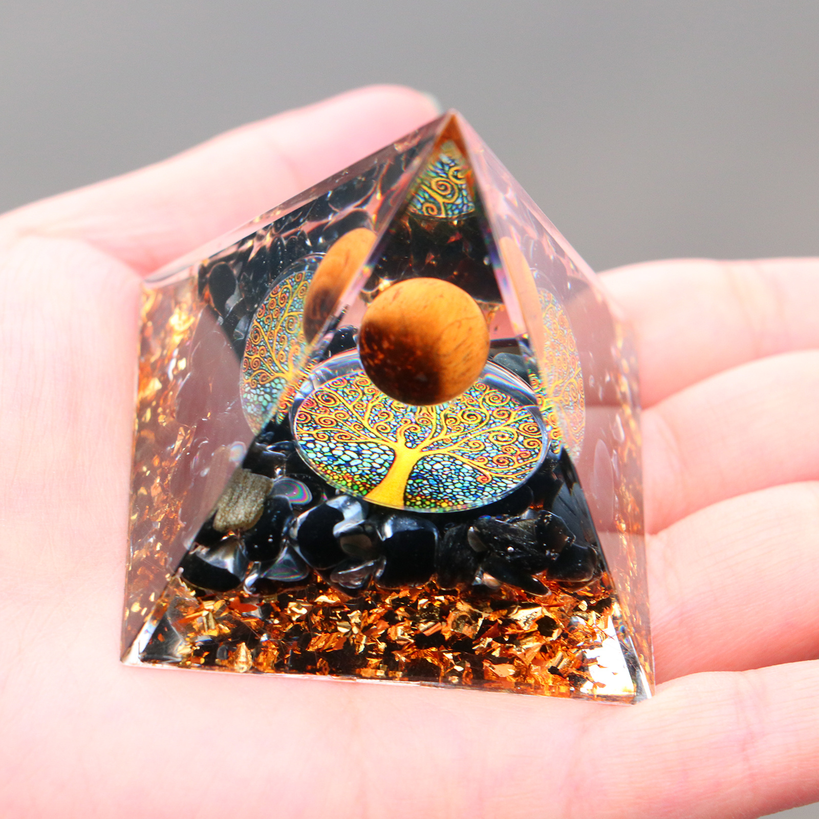 Tree Life Resin Pyramid Sculpture Healing Crystal Gemstone - Temu