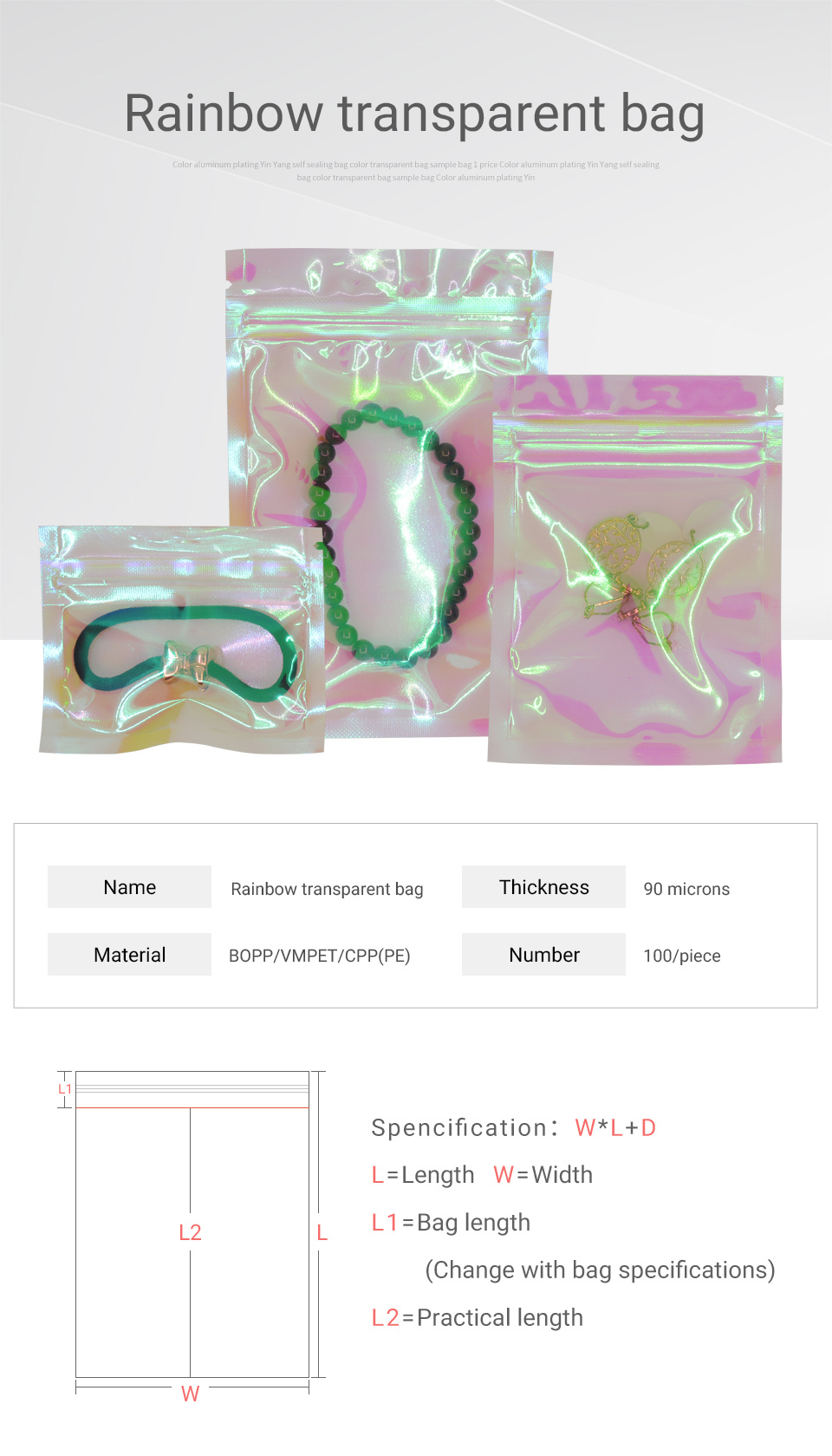 Irised Red Blue Clear Holographic Bags Resealable Bags Small - Temu United Kingdom
