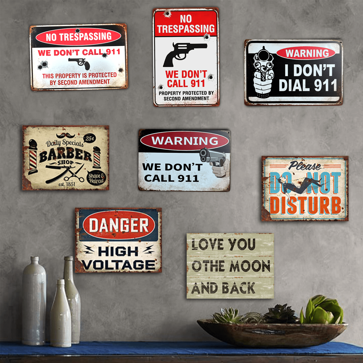 Retro Tin Sign Funny Metal No Trespassing Sign Warning Gun - Temu