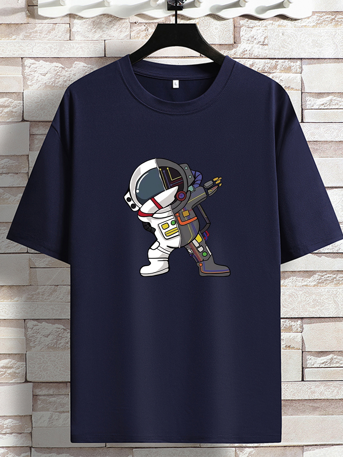 Men's Cute Astronaut Print Crew Neck Stretch T shirt - Temu