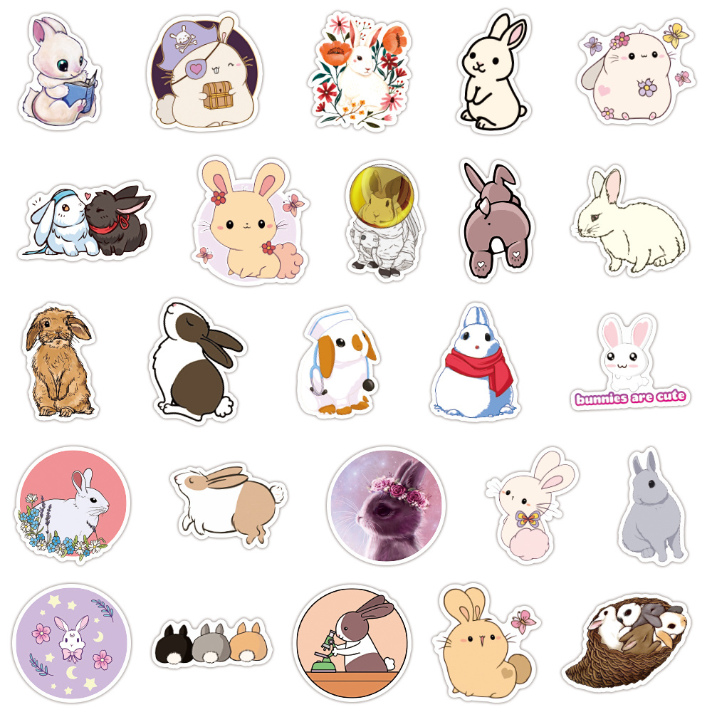 50pcs Rabbit Luggage Sticker Cartoon Waterproof Vinyl Stickers Water ...