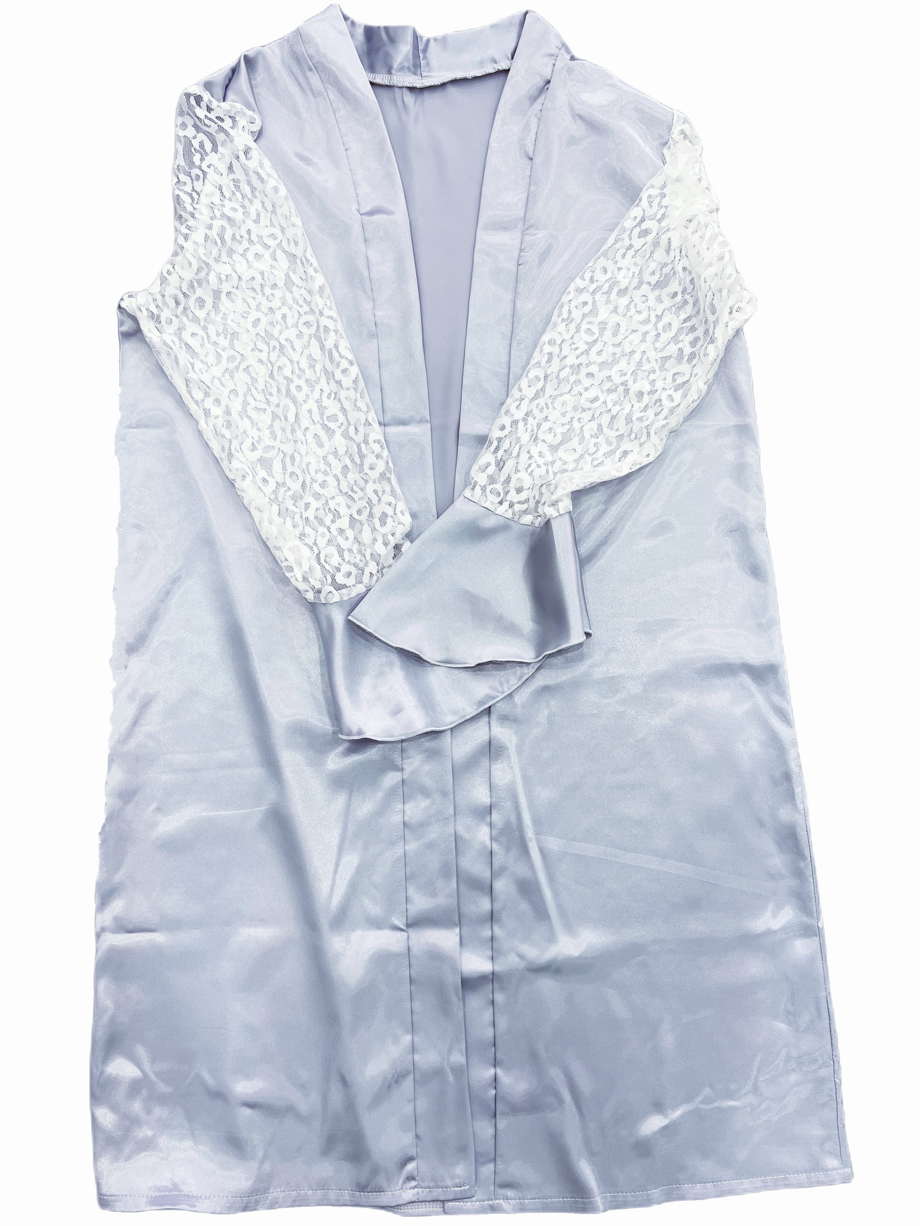 Lace Stitching Satin Robe Elegant Comfy Flare Sleeve Robe - Temu Ireland