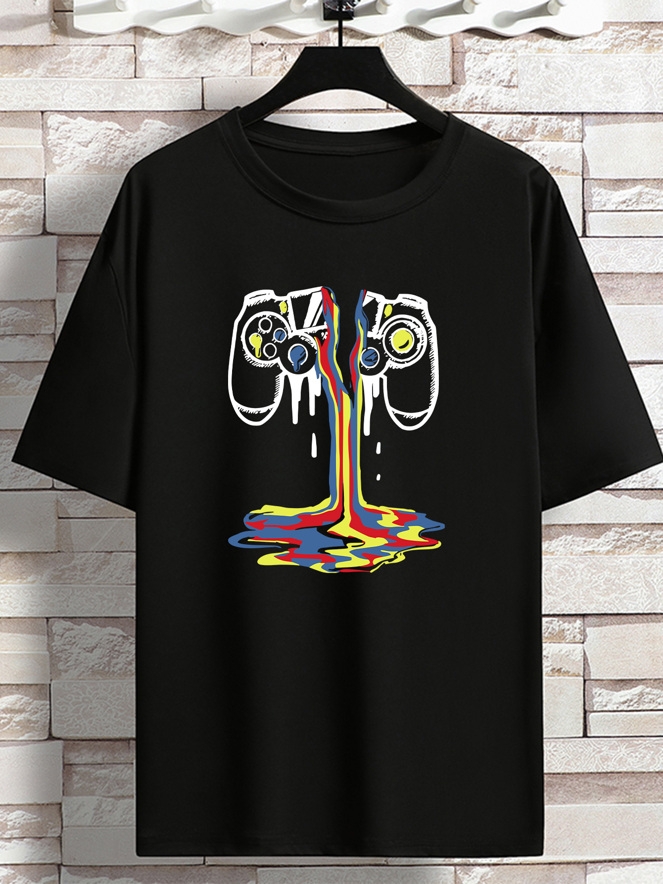 Men's Broken Game Pad Print Crew Neck Stretch T shirt - Temu United Kingdom