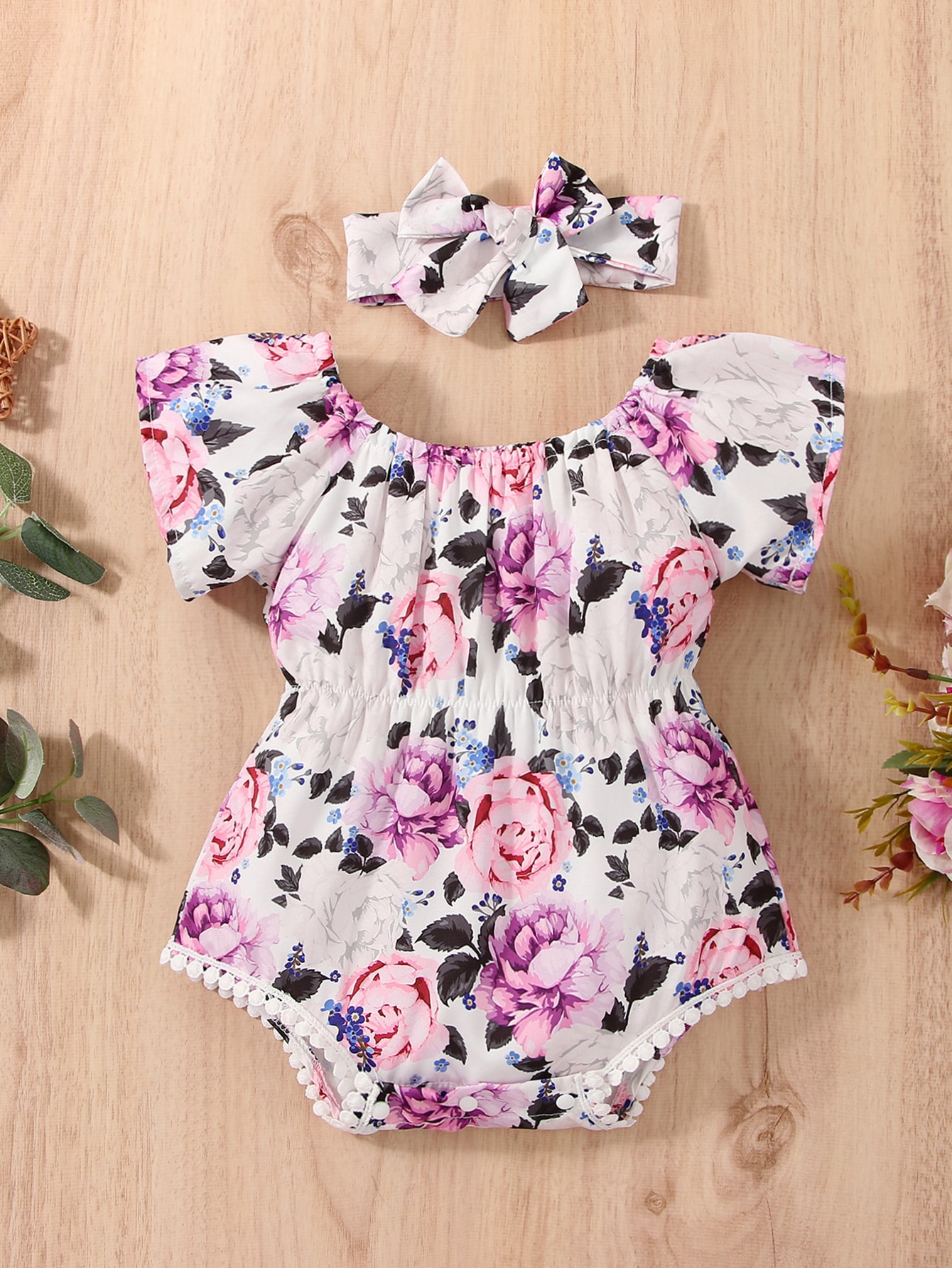 Infant Baby Girls Floral Print Flying Sleeve Bodysuit - Temu United Kingdom