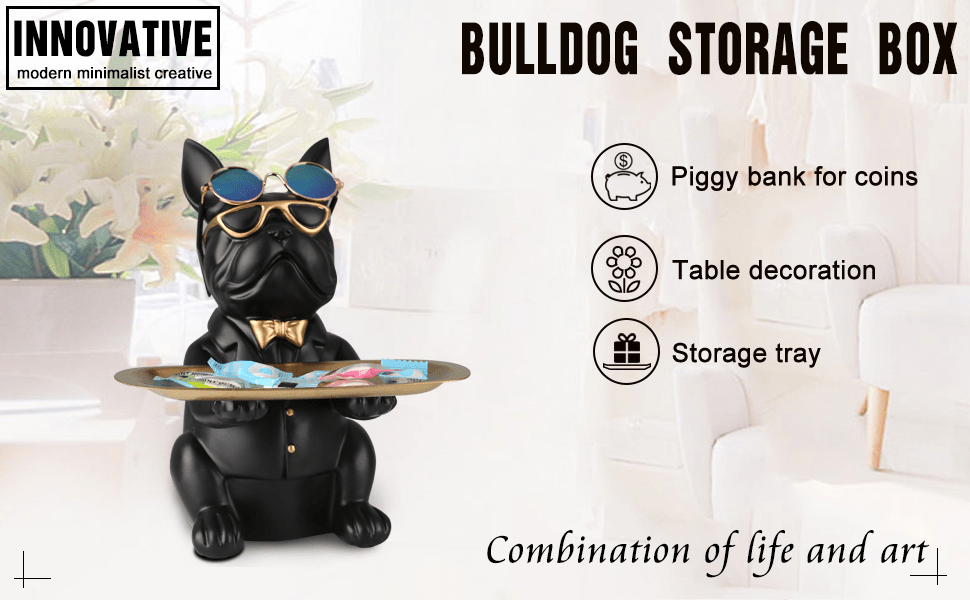 1pc Resin Bulldog Desk Storage Tray Statue, Coin Money Box Storage ...