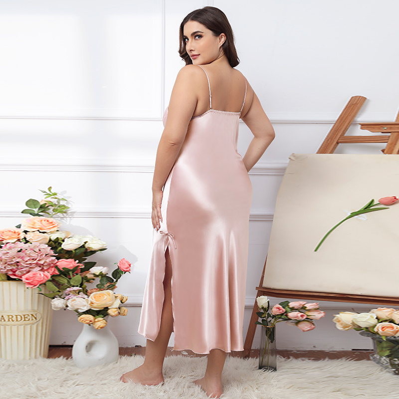 Plus Size Sexy Nightgown Womens Plus Split Hem V Neck Slight Stretch