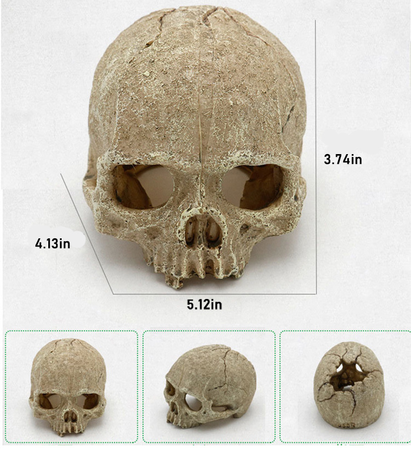Aquarium Terrarium Skull Decor Reptile House Hide Skull Cave Ornament ...