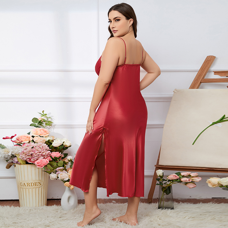 Plus Size Sexy Nightgown Womens Plus Split Hem V Neck Slight Stretch