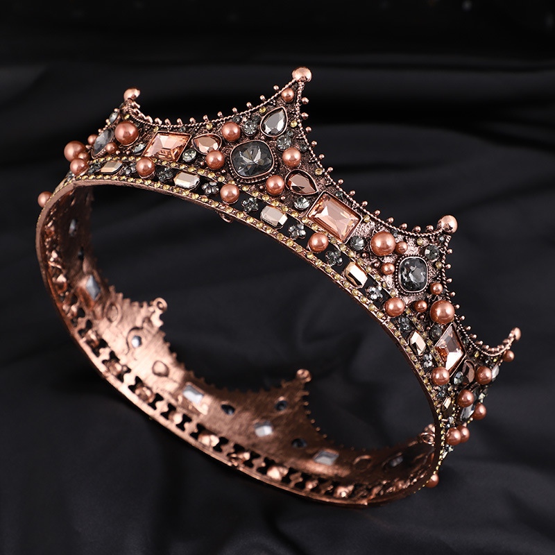 Golden Round Crown Bridal Crystal Tiara Headband Royal Queen Diadem ...