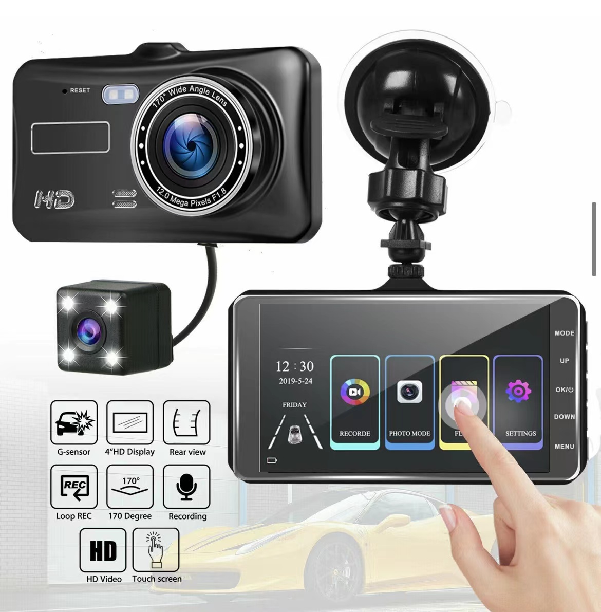 Hd Ips Touch Screen Dash Cam Dual Recording Wide Angle Rear - Temu