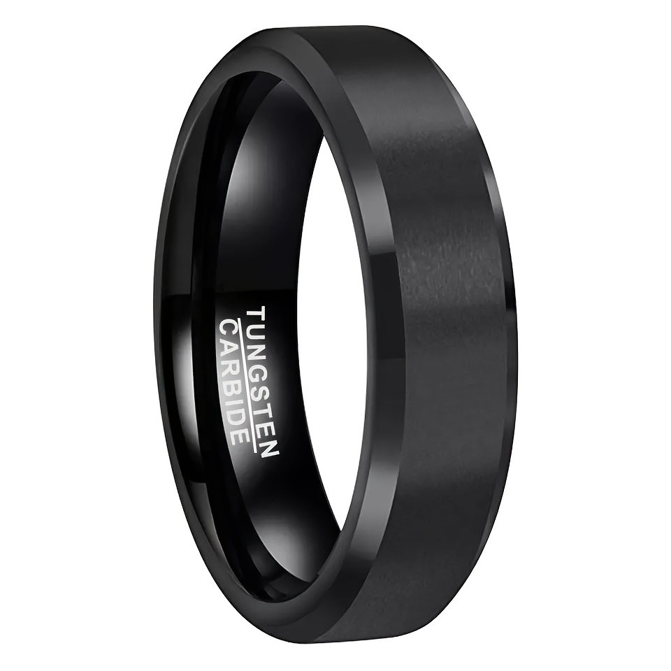 Beveled Matte Finish Fashion Engagement Wedding Band Black - Temu ...