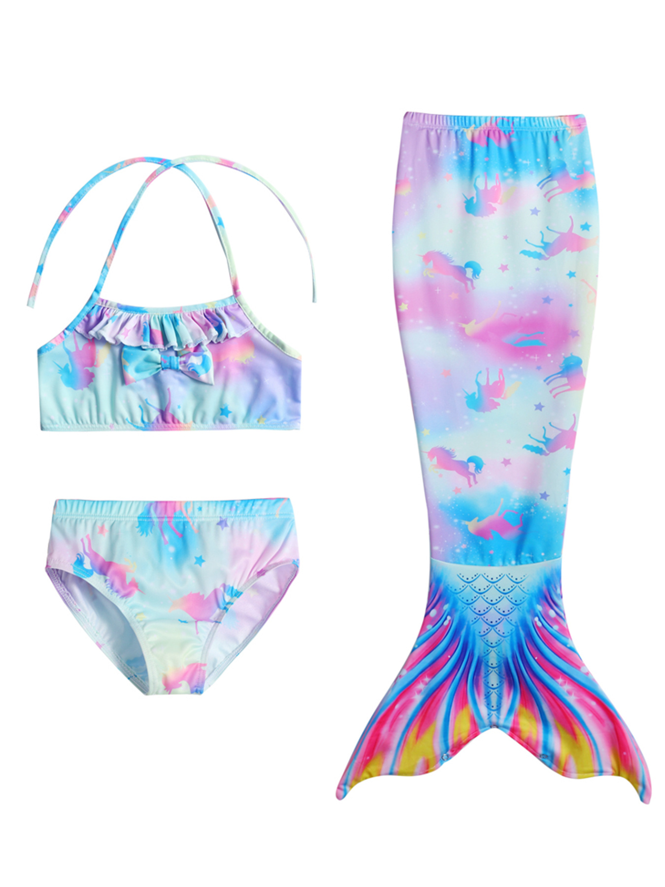 Girls Mermaid Bikini Swimsuit Graphic Bow - Temu Canada