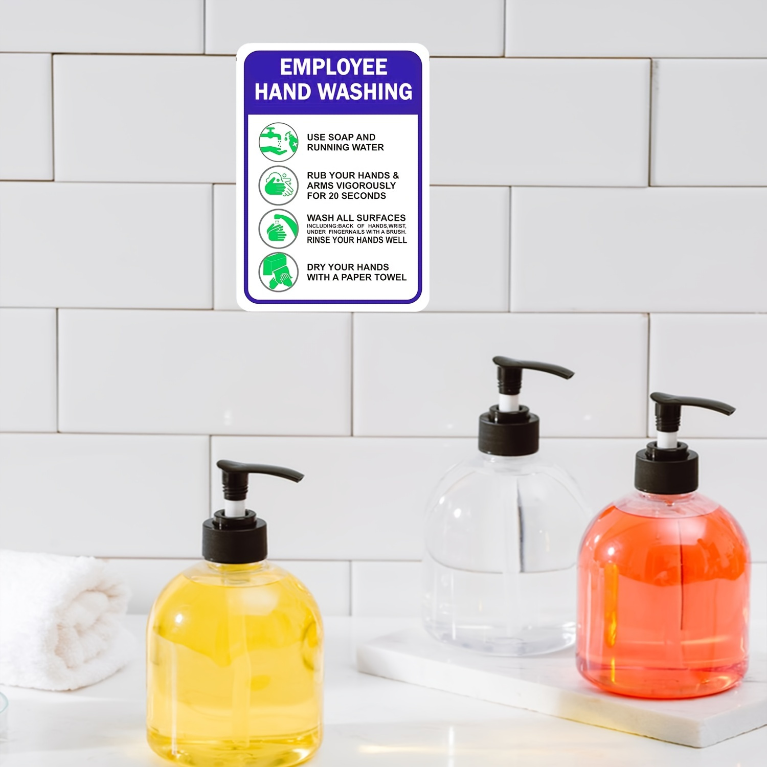 4pcs Stickers Employee Must Wash Hands Signs Hand Wash Only Sign 10x7 ...