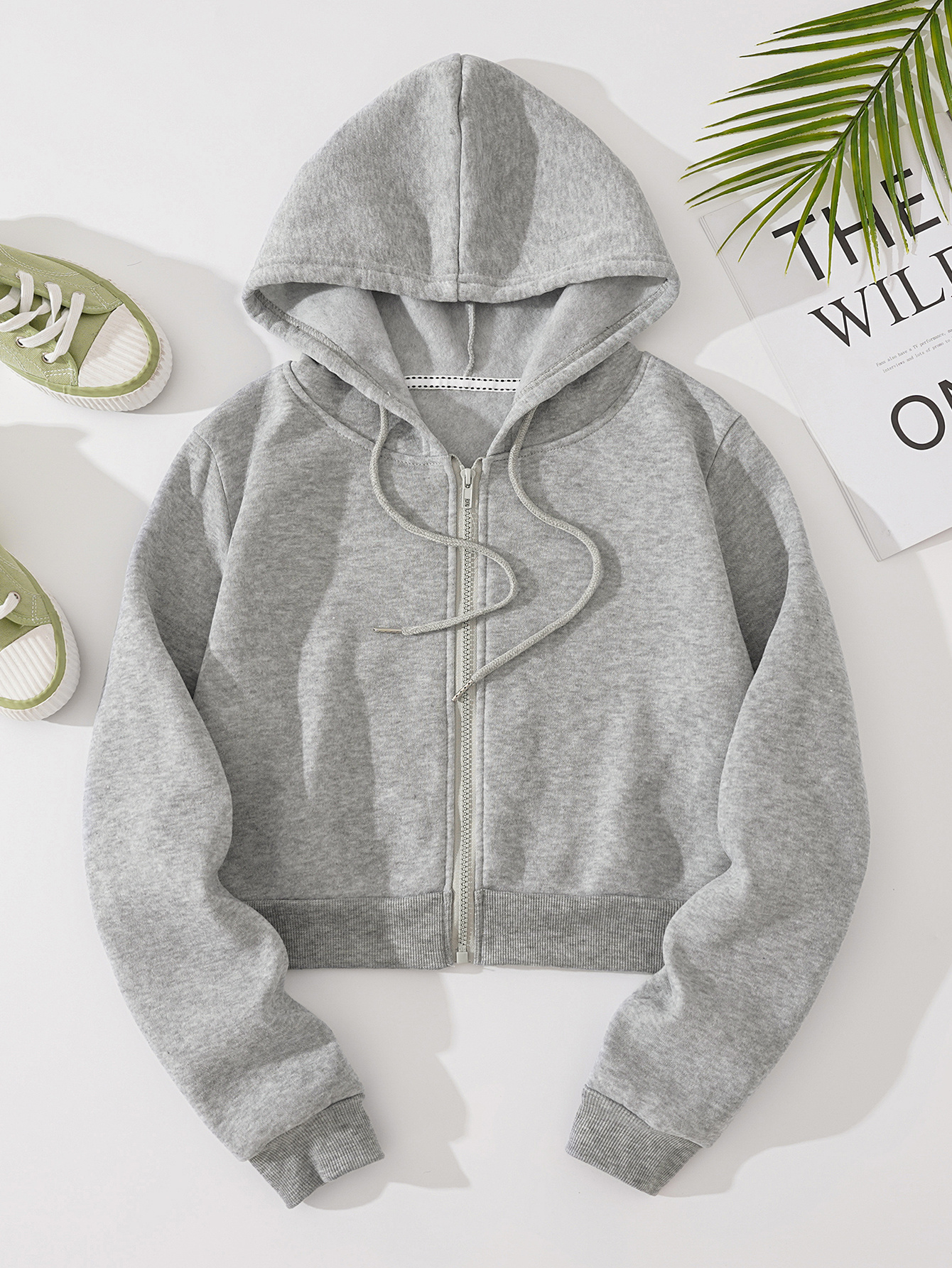 Fashion 2023 Rabbit Year Hooded Sweatshirt, Solid Color Rabbit Print Zip-up Drawstring Cropped ...