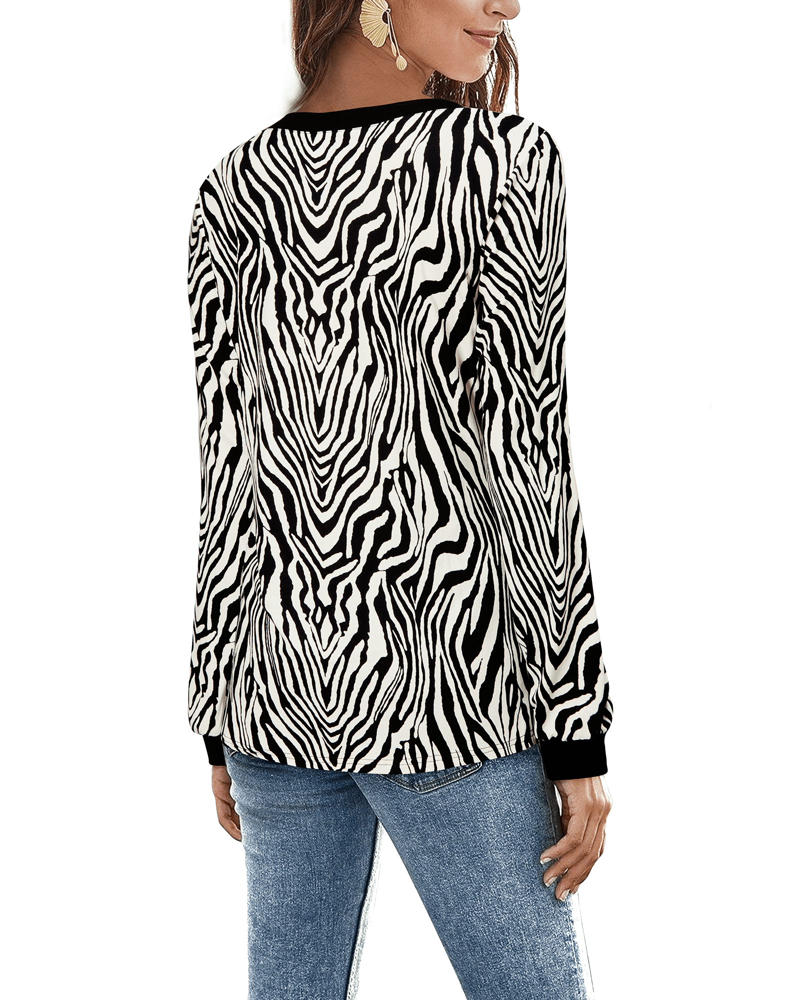 leopard print button front t shirt casual long sleeve t - {region_name}