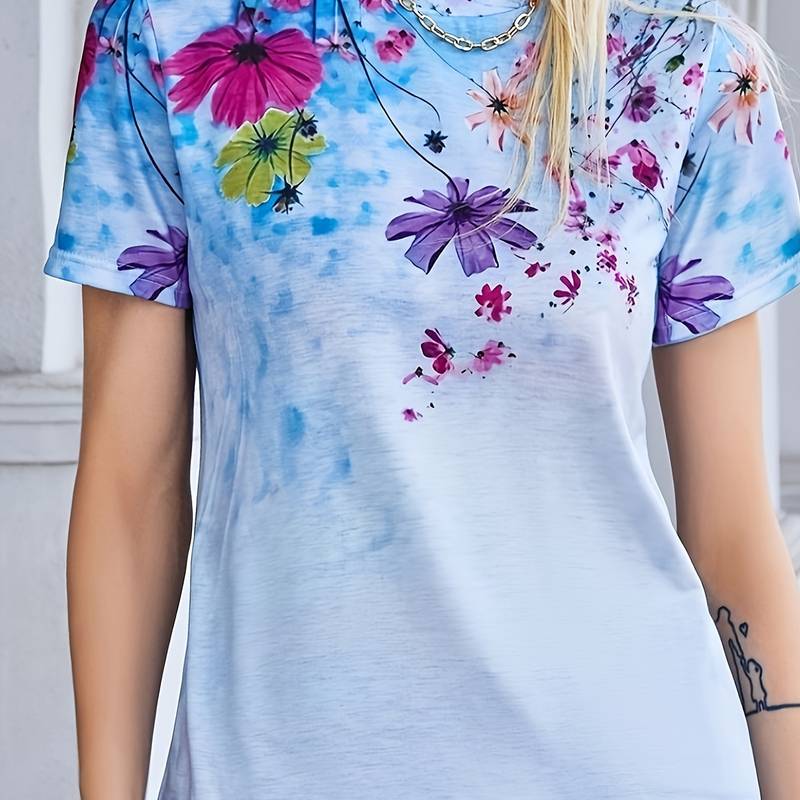 Cat Print Crew Neck T Shirt Casual Short Sleeve T Shirt Temu