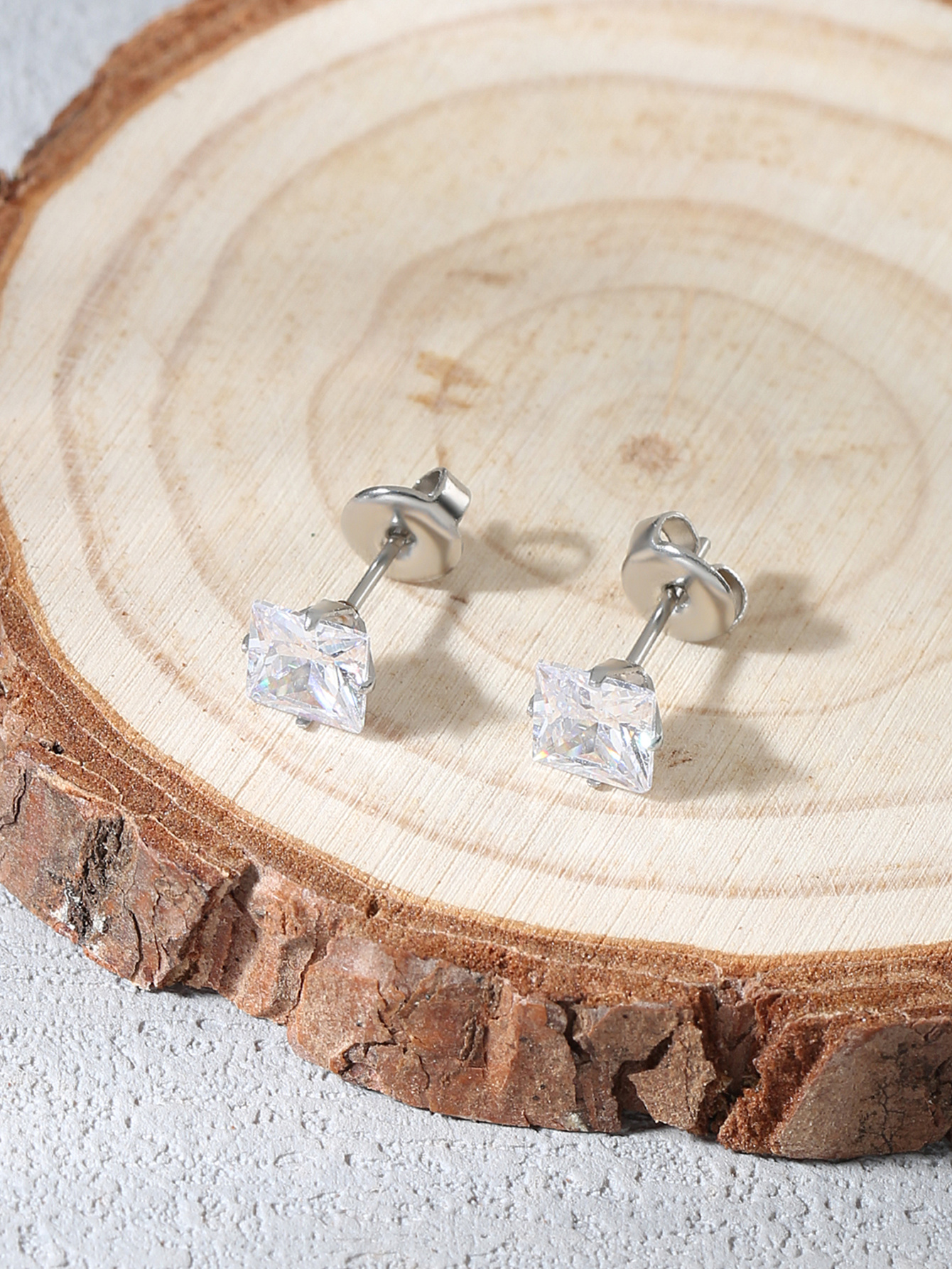 square shape zirconia stud earrings minimalist ear jewelry - Temu New ...