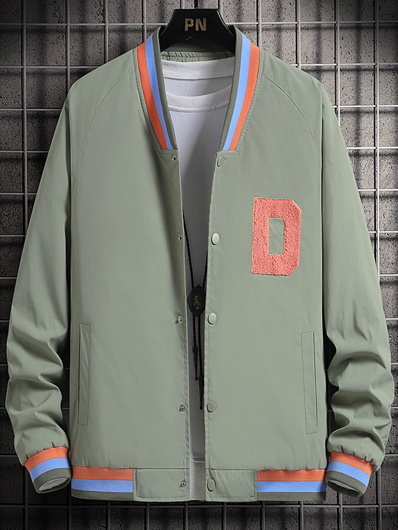 Men's Casual V-neck D Logo Plain Color Varsity Jackets For Baseball ...