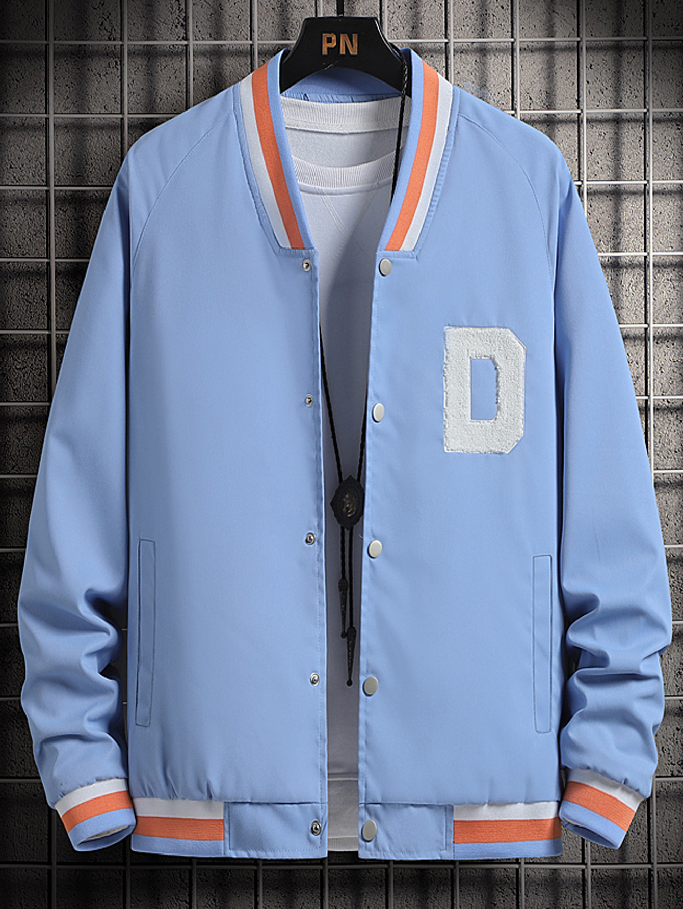 Men's Casual V-neck D Logo Plain Color Varsity Jackets For Baseball ...