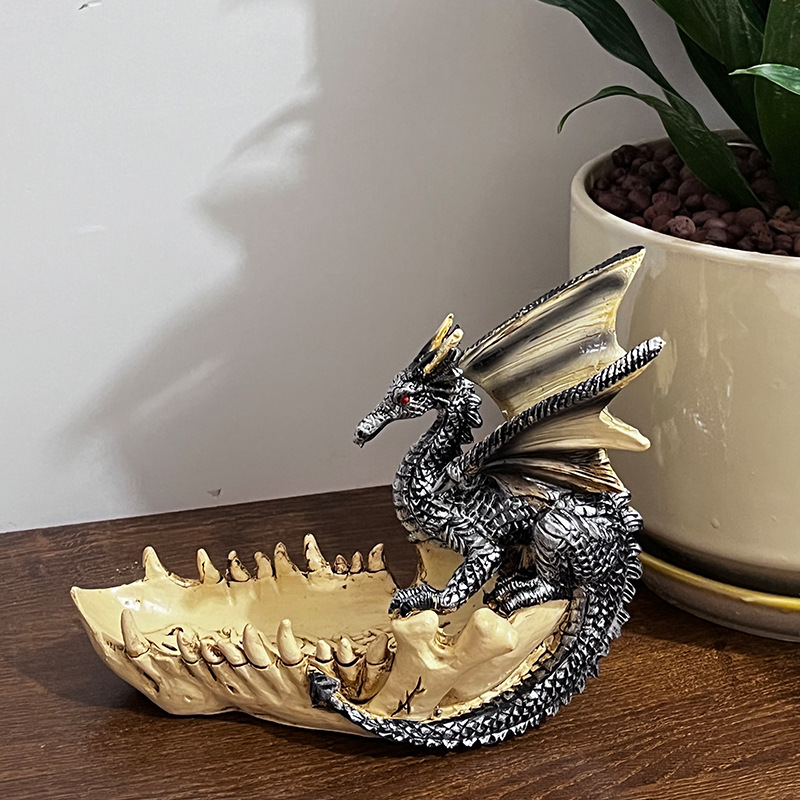 Aw Dragon Offering Dish Gothic Statue Polyresin Full Color - Temu