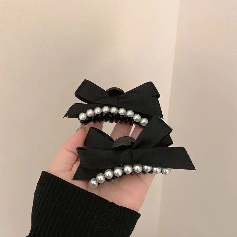 Fabric Bowknot Pearl Hair Claw Clip - Temu Canada