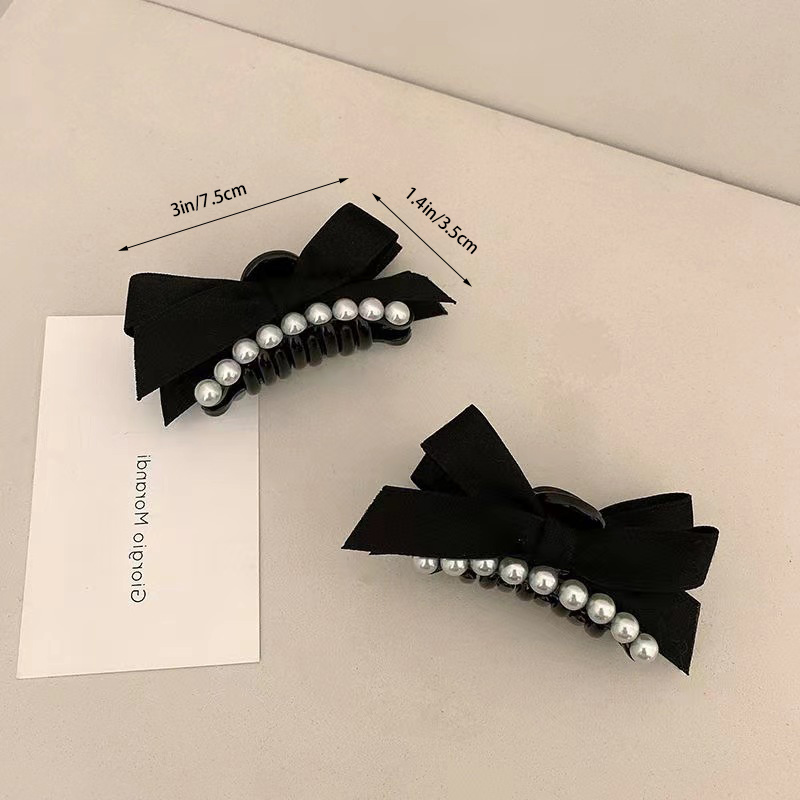 Fabric Bowknot Pearl Hair Claw Clip - Temu Canada