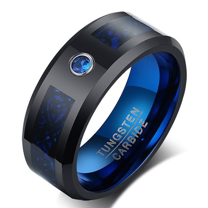 New Popular Fashion Blue Black Tungsten Steel Ring Men's - Temu United ...