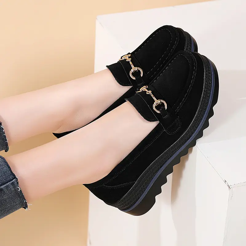 Womens Metal Decor Platform Loafers Comfortable Round Toe Temu New
