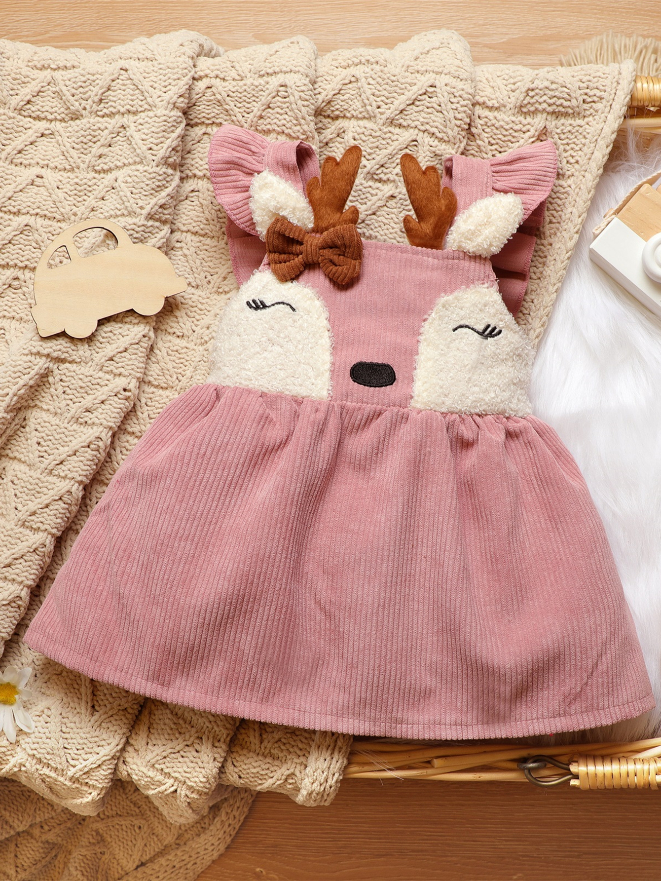 Baby Girls Deer Embroidered Sleeves Corduroy - Temu Norway