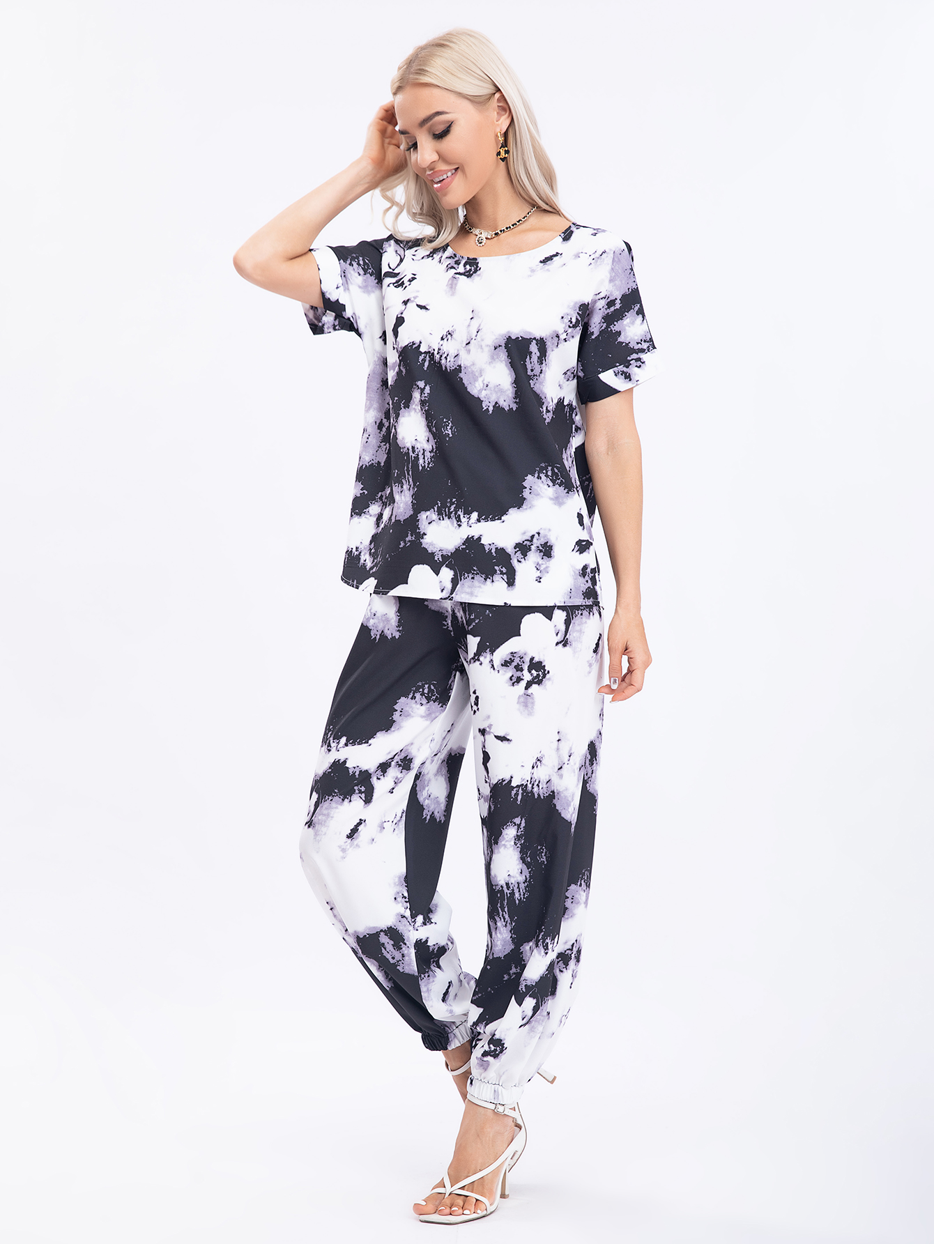 Casual Tie Dye Two piece Set Short Sleeve T shirt High Waist - Temu