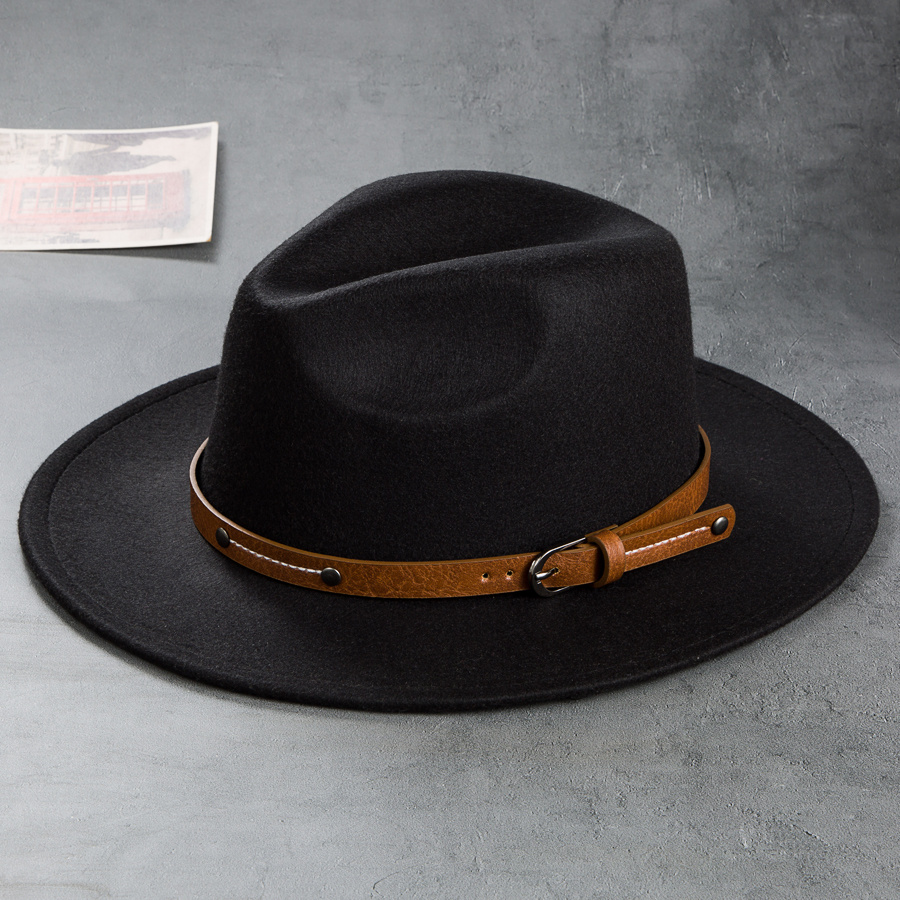 Men's Retro Felt Top Hat, Leather Buckle Accessory, Jazz Hats - Jewelry ...
