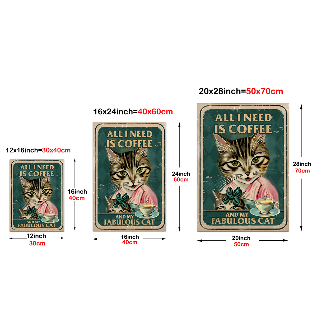 Canvas Painting Vintage Cat Poster Print Need Coffee - Temu United Kingdom