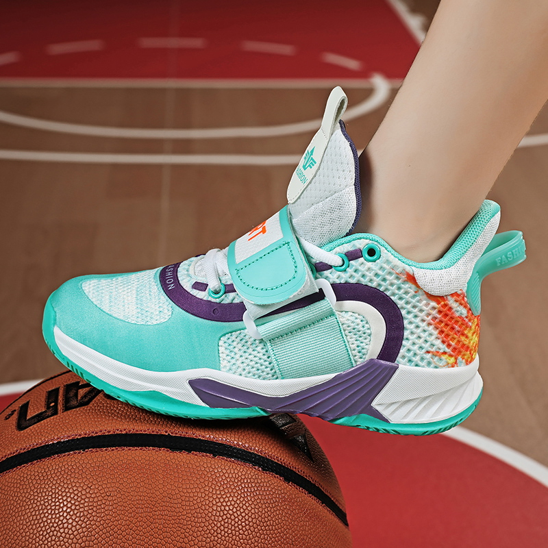 Childrens Basketball Shoes Non Slip Breathable Hook And Loop Fastener ...