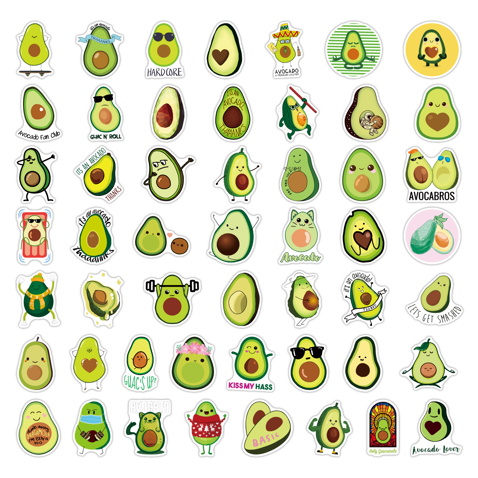 100pcs Green Avocado Sticker For Walls Water Bottle Phone Waterproof ...